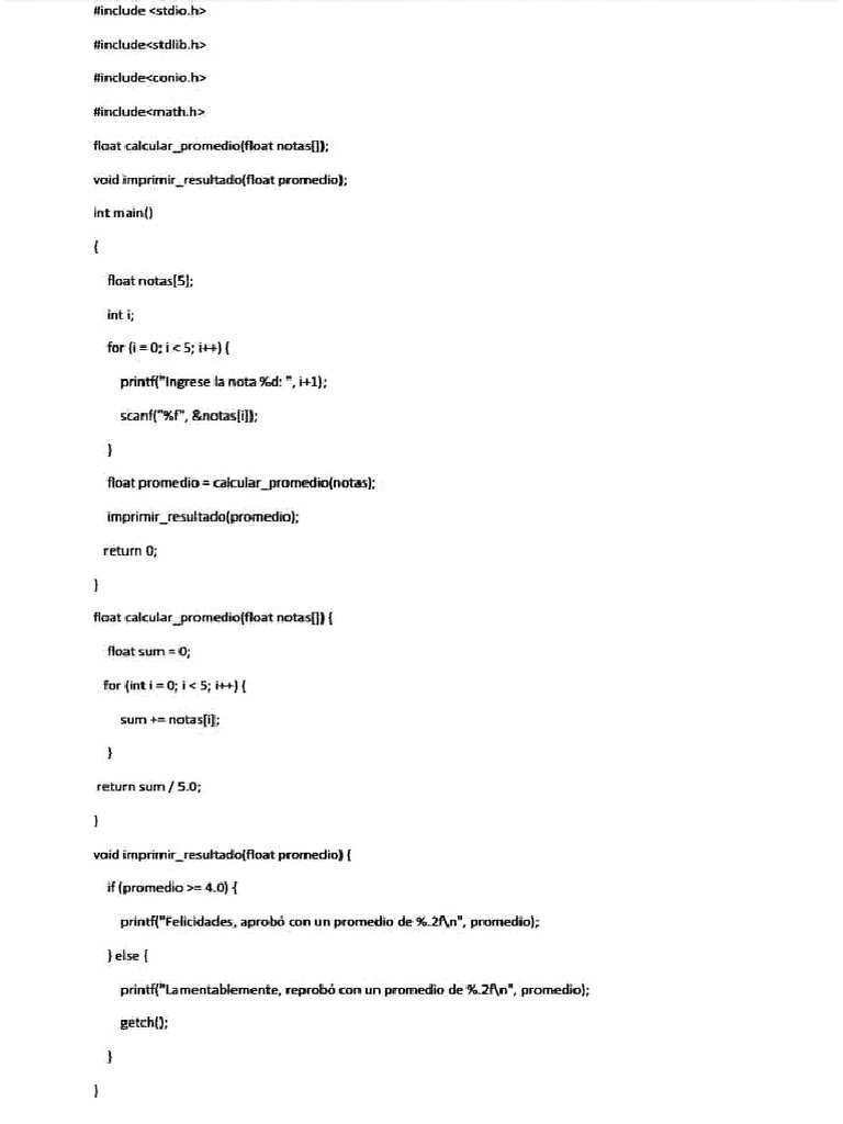 Cálculo de Promedio en C | PDF | Métodos y materiales de enseñanza