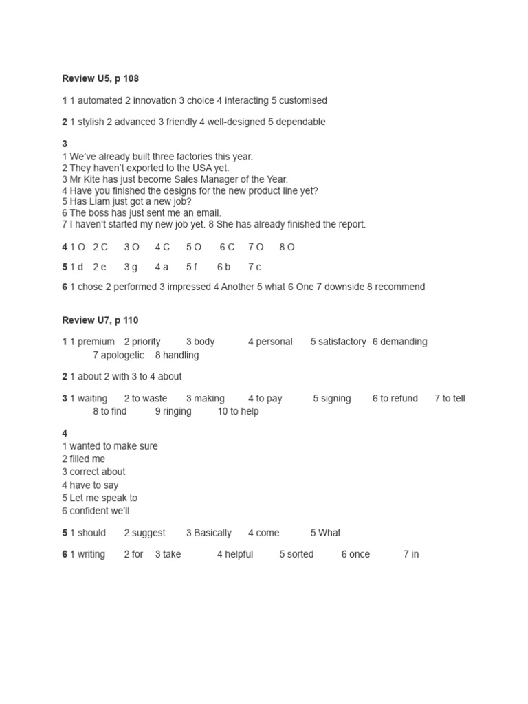 REVIEW Units 5 7 - ANSWERS | PDF