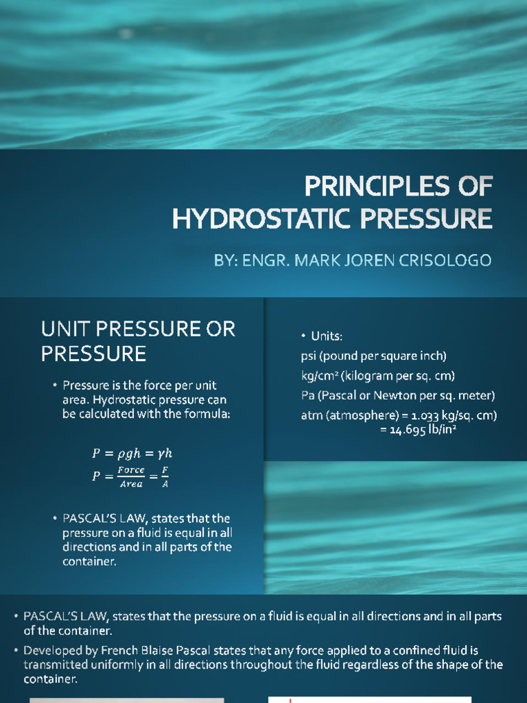 HYDROSTATIC PRESSURE Online 2 | PDF | Pressure | Pressure Measurement