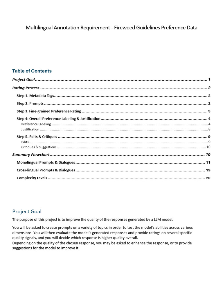 (10.04) Multilingual Annotation Requirement - Fireweed Guidelines Preference Data | PDF | United ...