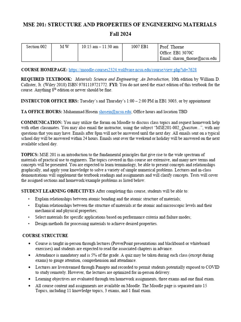 MSE201 002 FA24 Syllabus | PDF | Crystal | Harassment