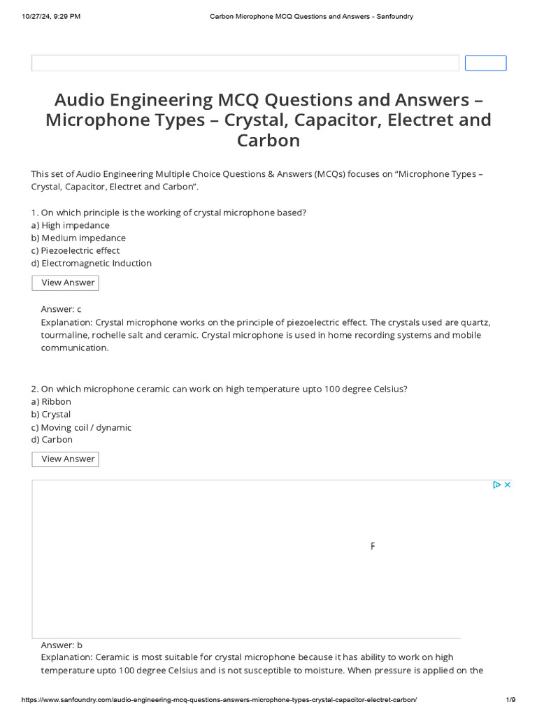 Carbon Microphone MCQ Questions and Answers - Sanfoundry | PDF ...