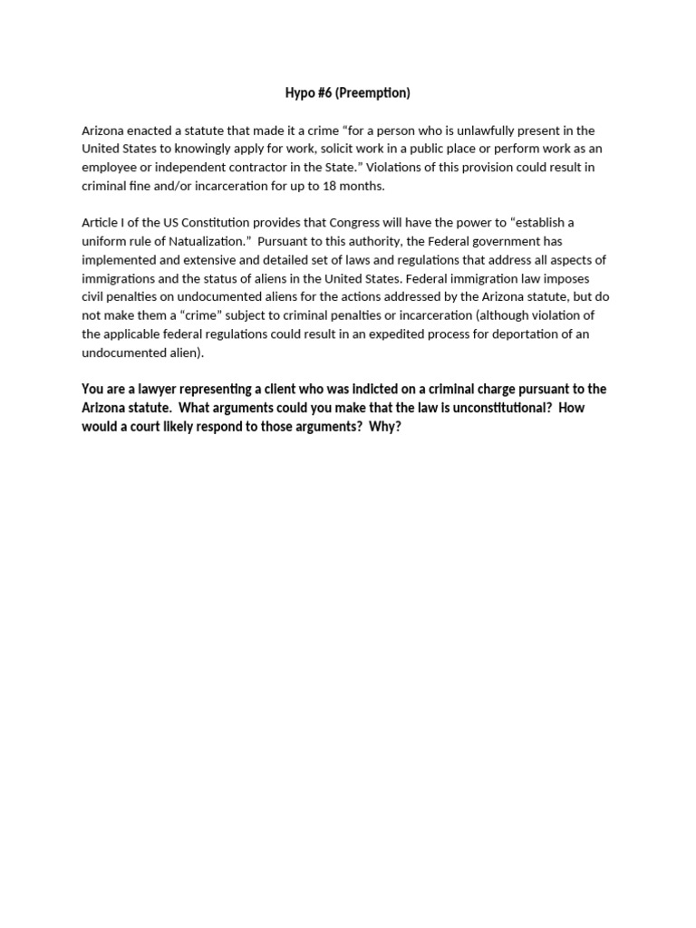 Hypo 6 | PDF | Federal Preemption | Law Of The United States