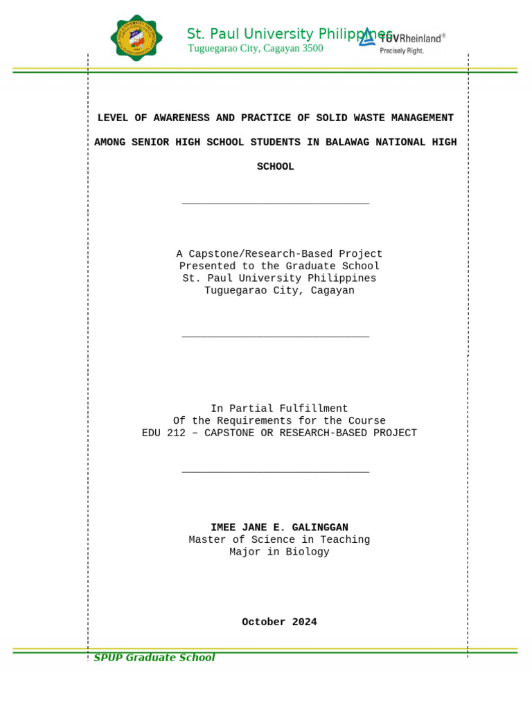 Solid Waste Management Awareness in Schools | PDF | Survey Methodology ...