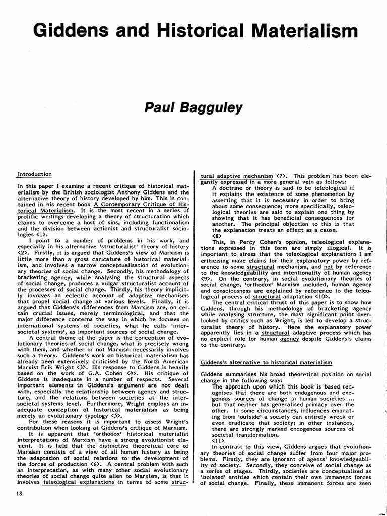 Bagguley - Giddens and Historical Materialism | PDF | Marxism | Sociology
