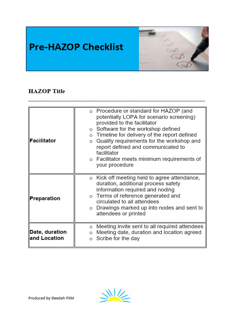 FREE HAZOP Preparation Checklist | PDF
