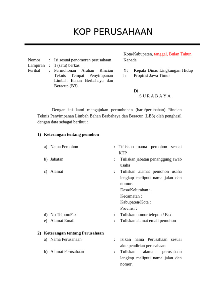 Format Pengajuan Arahan Rintek Tps Lb3 | PDF