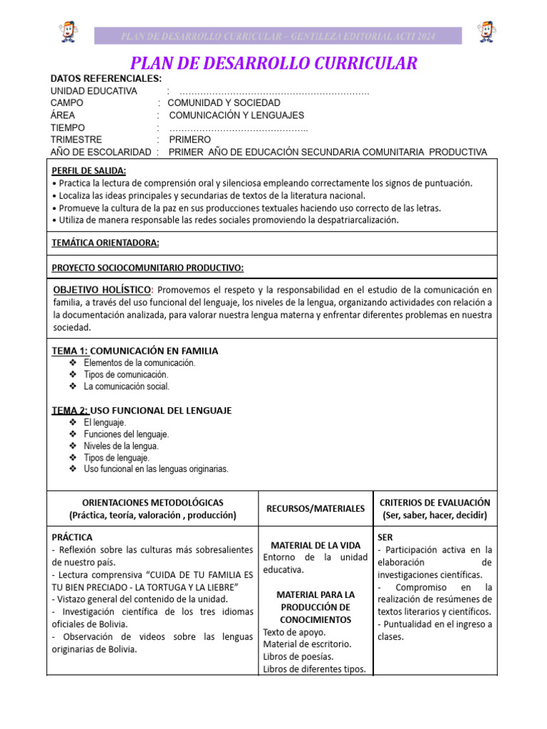 PDC 1° DE ACTILIT 2024 - Gentiliza Editorial Acti | PDF | Palabra ...