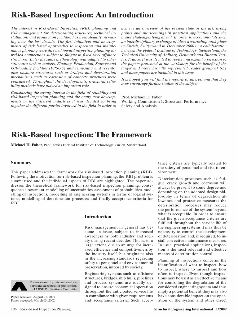 ARTIGO - RBI - Risk-Based Inspectio An Introduticon - Faber2002 | PDF | Risk | Reliability ...