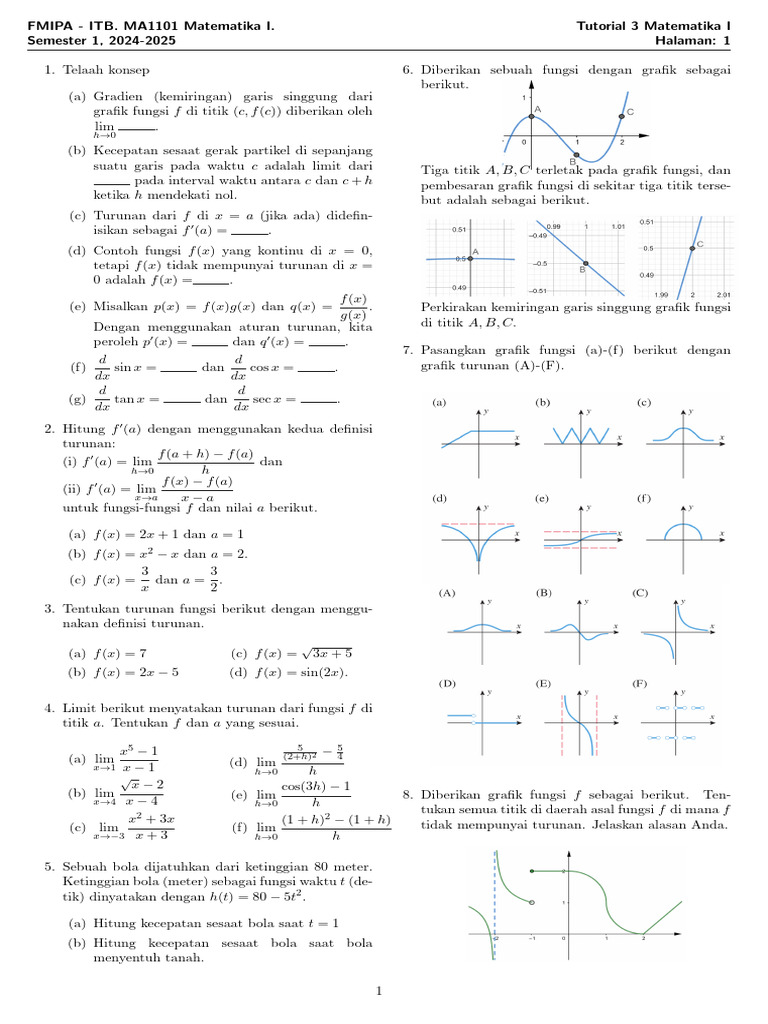 Tutorial 3 MA1101 Matematika I 2024 | PDF