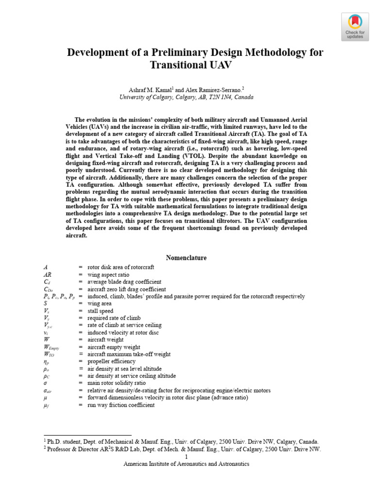 Development of A Preliminary Design Methodology For Transitional UAV ...