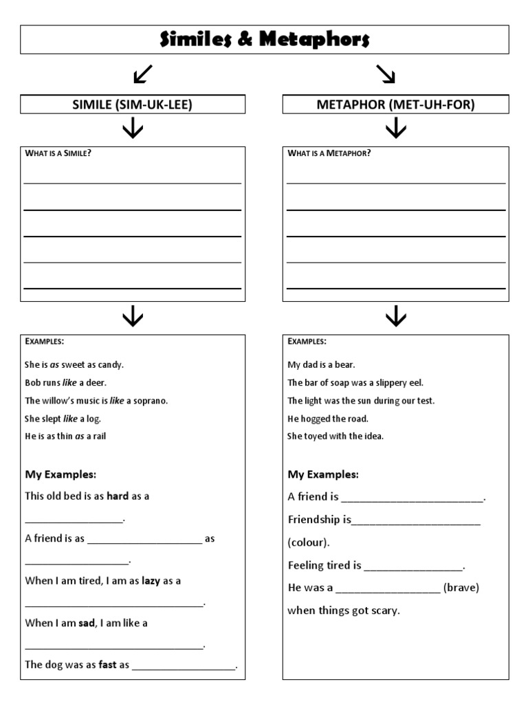 Similes and Metaphors P4 Worksheet | PDF | Poetry
