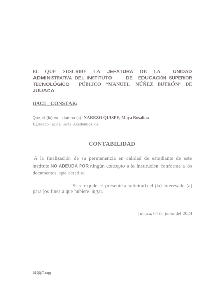 Certificado de No Adeudo - Narez Quispe | PDF