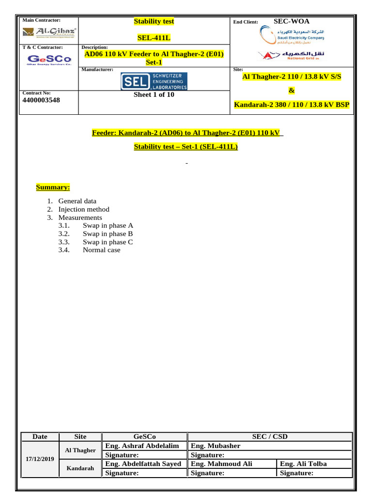 Stability KND - THAGHER SET-1 (SEL-411L) | PDF | Electrical Engineering ...