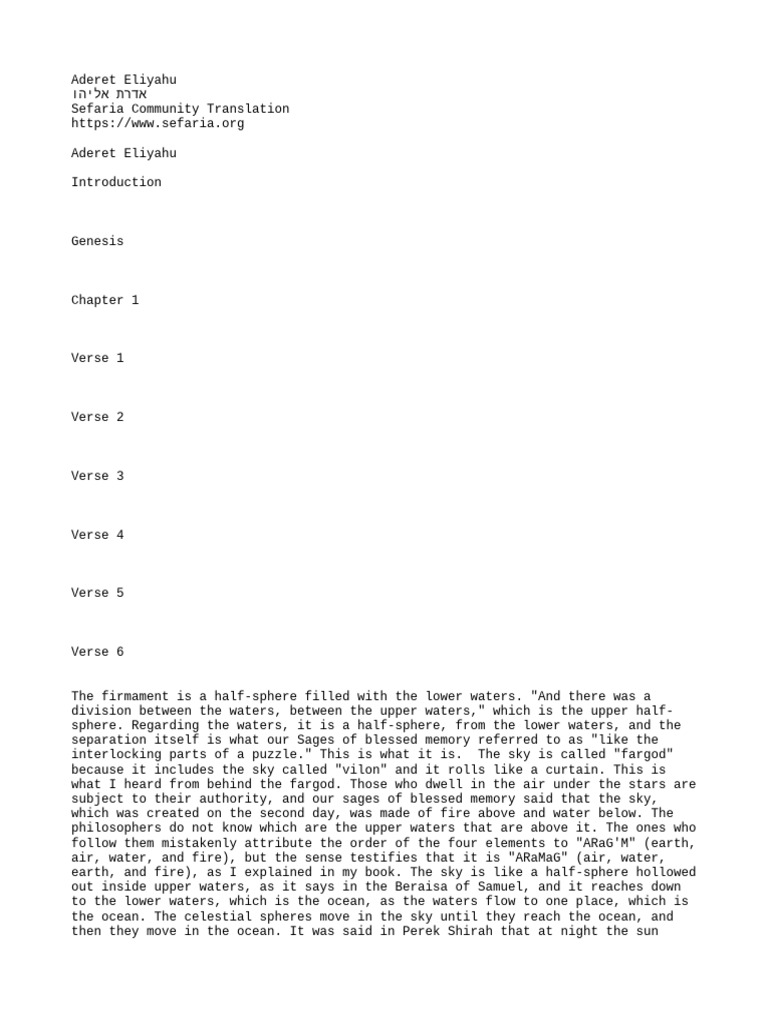 Aderet Eliyahu: Insights on Creation | PDF | Genesis Creation Narrative ...