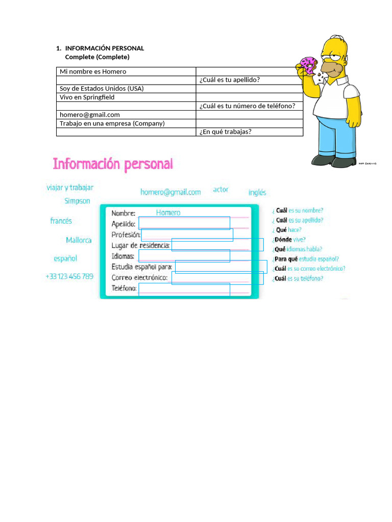 Información Personal y Vocabulario Actividades - Practice Excercise#2 ...