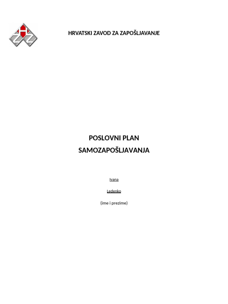 POSLOVNI PLAN SAMOZAPOŠLJAVANJE 2020. Elektronski Unos Z | PDF