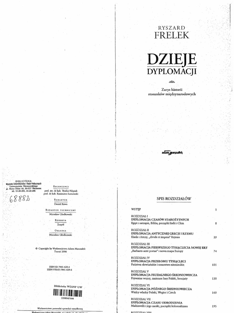Frelek R Dzieje Dyplomacji. Zarys Historii Stosunków Miedzynarodowych | PDF