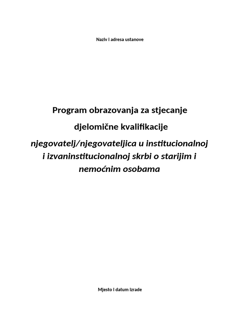 Program Obrazovanja Za Stjecanje Djelomične Kvalifikacije | PDF
