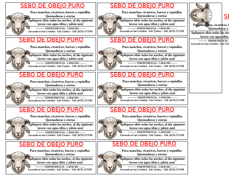 Etiquetas Sebo de Ovejo | PDF | Salud y bienestar