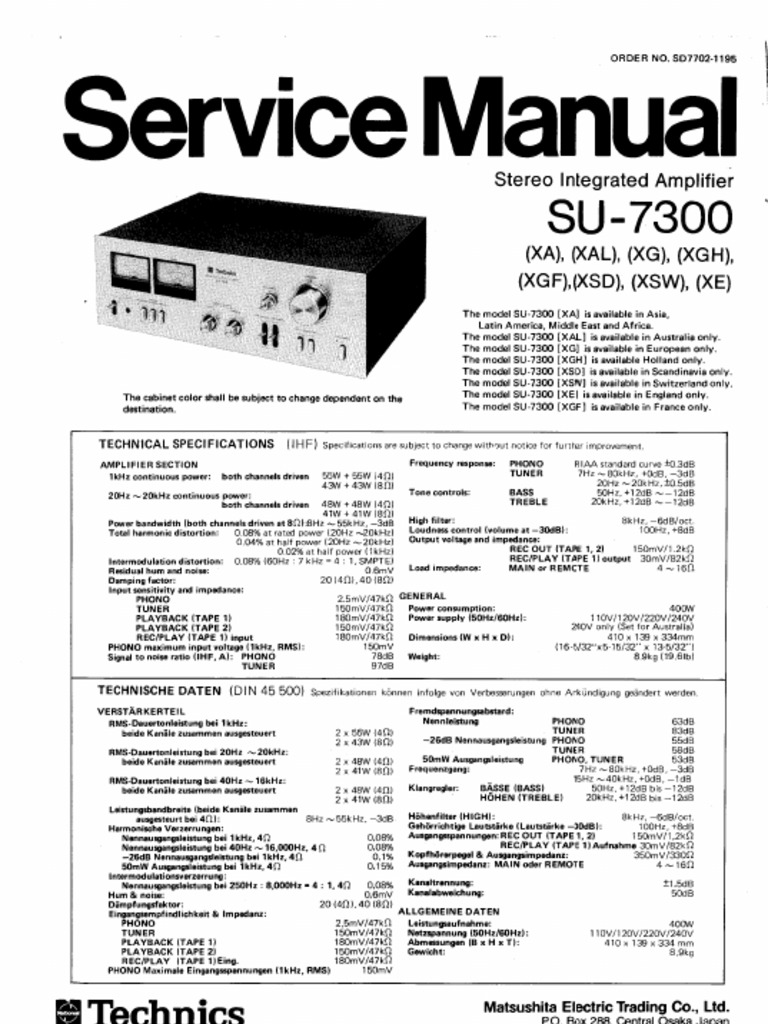 Hfe Technics Su-7300 X Service en | PDF