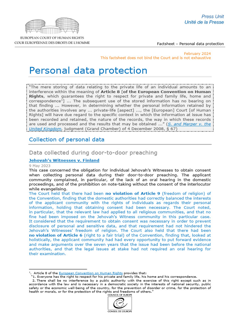 Factsheet - Personal Data Protection | PDF | European Convention On ...