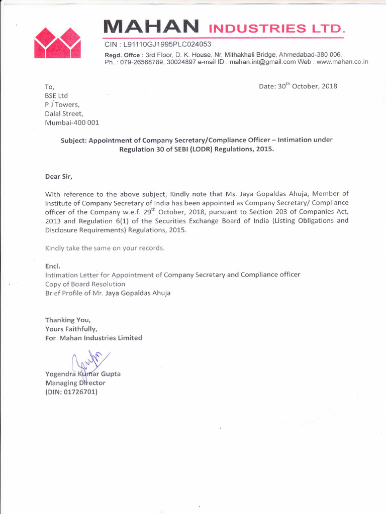 New Company Secretary Appointed | PDF | Corporate Law | Corporations
