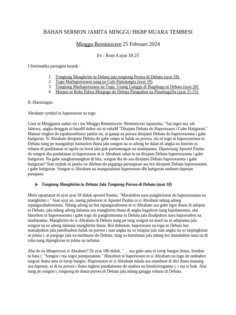 (Fix) BAHAN SERMON JAMITA MINGGU HKBP MUARA TEMBESI | PDF