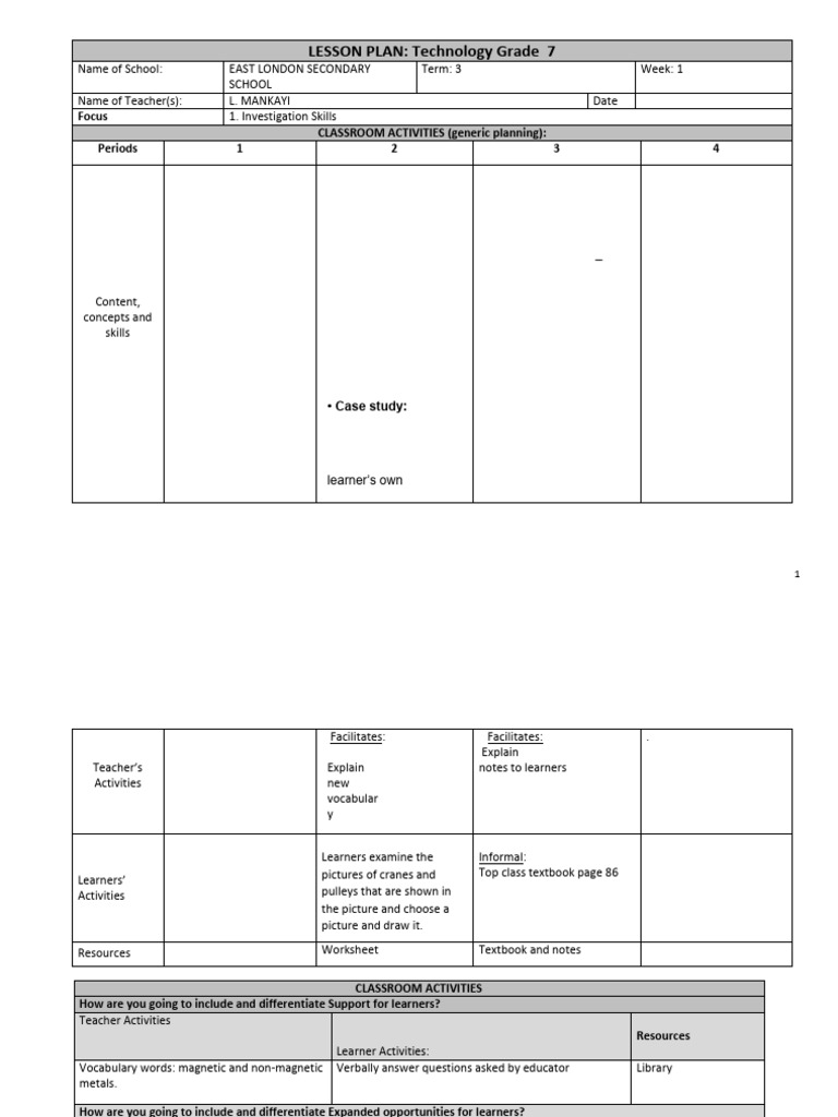 Technology Lesson Plan Term 3 Week 1 | PDF | Vocabulary | Lesson Plan