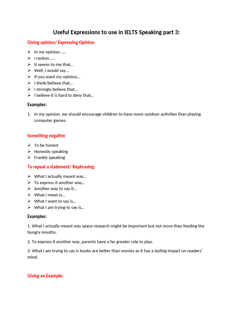 IELTS Speaking Part 3 Expressions | PDF | Language Arts & Discipline ...