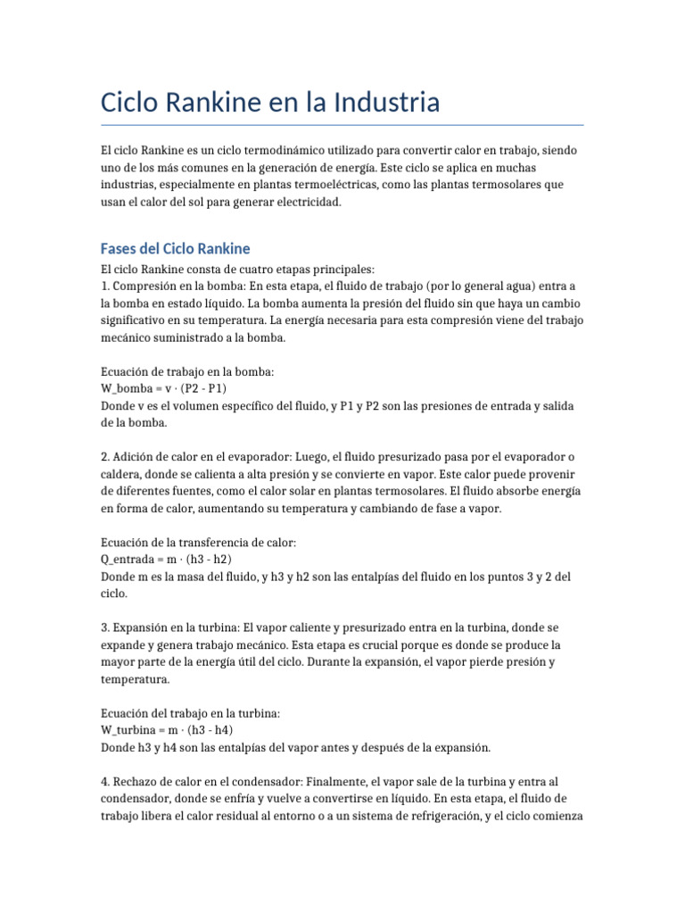 Ciclo Rankine Industria | PDF | Vapor | Calor