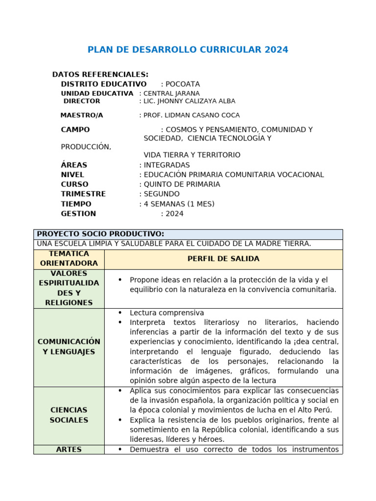 PDC - 5to. Primaria - Segundo Trimestre 9 de Agosto | PDF | Science ...