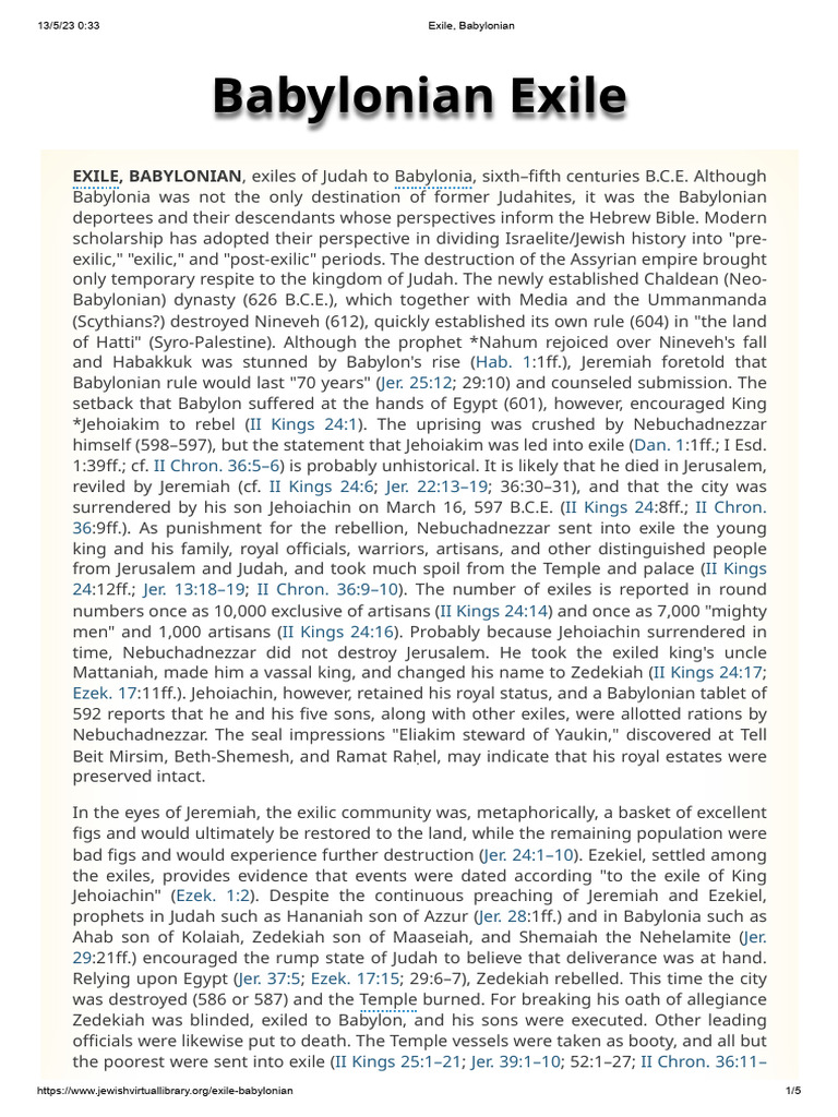 Exile, Babylonian | PDF | Babylonian Captivity | Ancient Peoples Of The ...