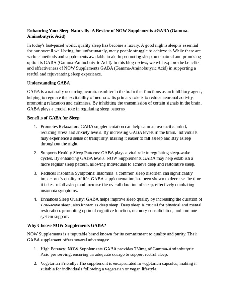 Enhancing Your Sleep Naturally GABA | PDF | Sleep | Insomnia