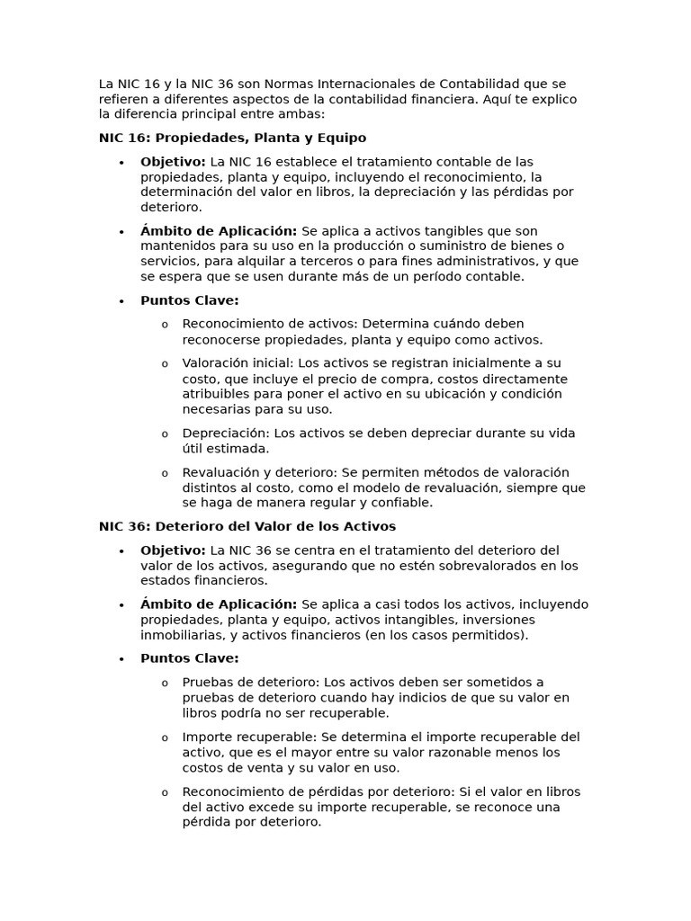 Diferencias entre NIC 16 y NIC 36 en Contabilidad | PDF | Economias