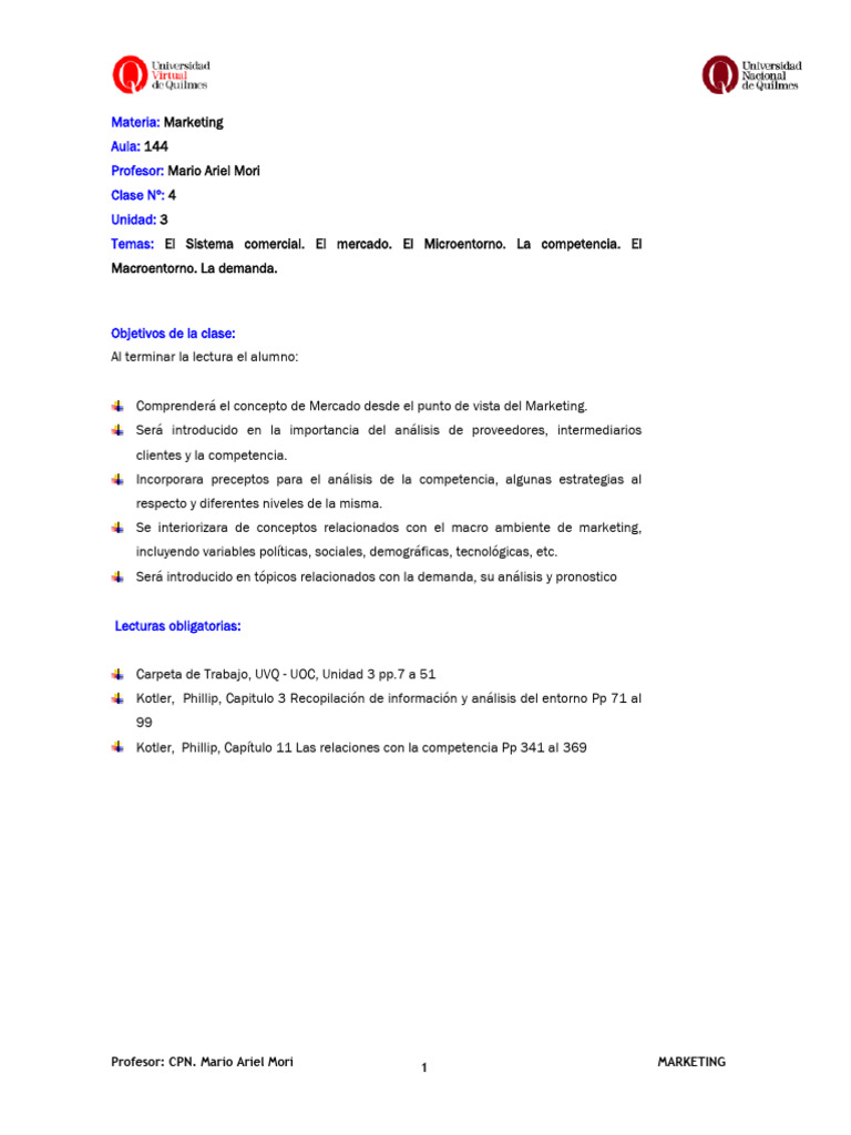 Marketing Clase 04 Prof Mori 2012 A144 | PDF | Mercado (economía ...