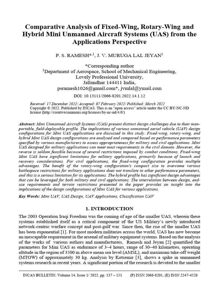 Comparative Analysis of Fixed-Wing Rotary-Wing An | PDF | Unmanned ...