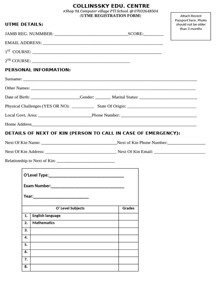 Utme Form-Pti | PDF