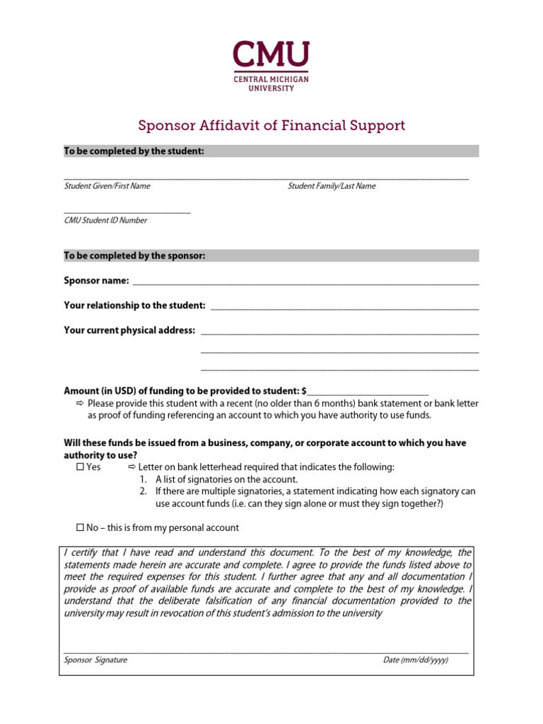 Sponsor Affidavit Fillable | PDF