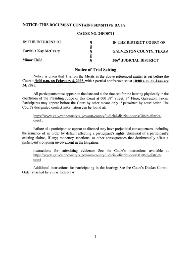 Notice of Trial Setting in Texas | PDF