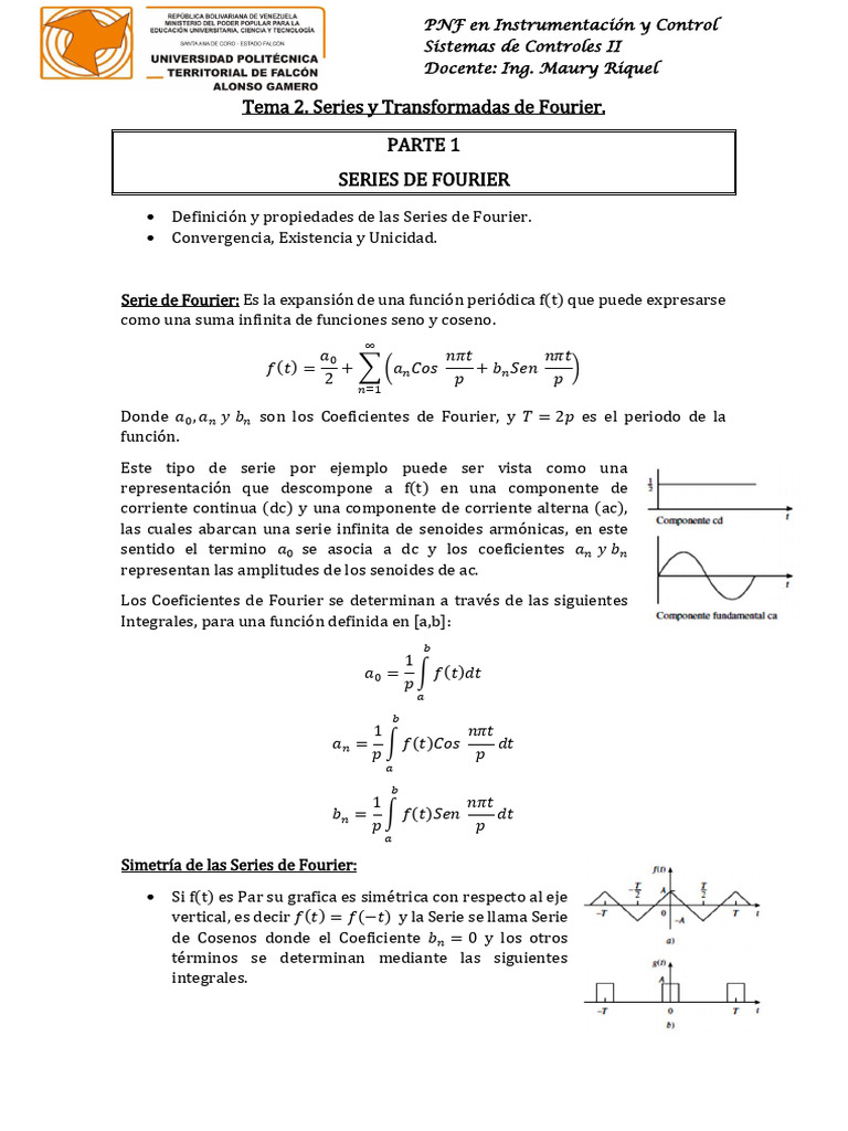 V2 Tema 2 Series y Transformada de Fourier | PDF | Integral | Series de Fourier