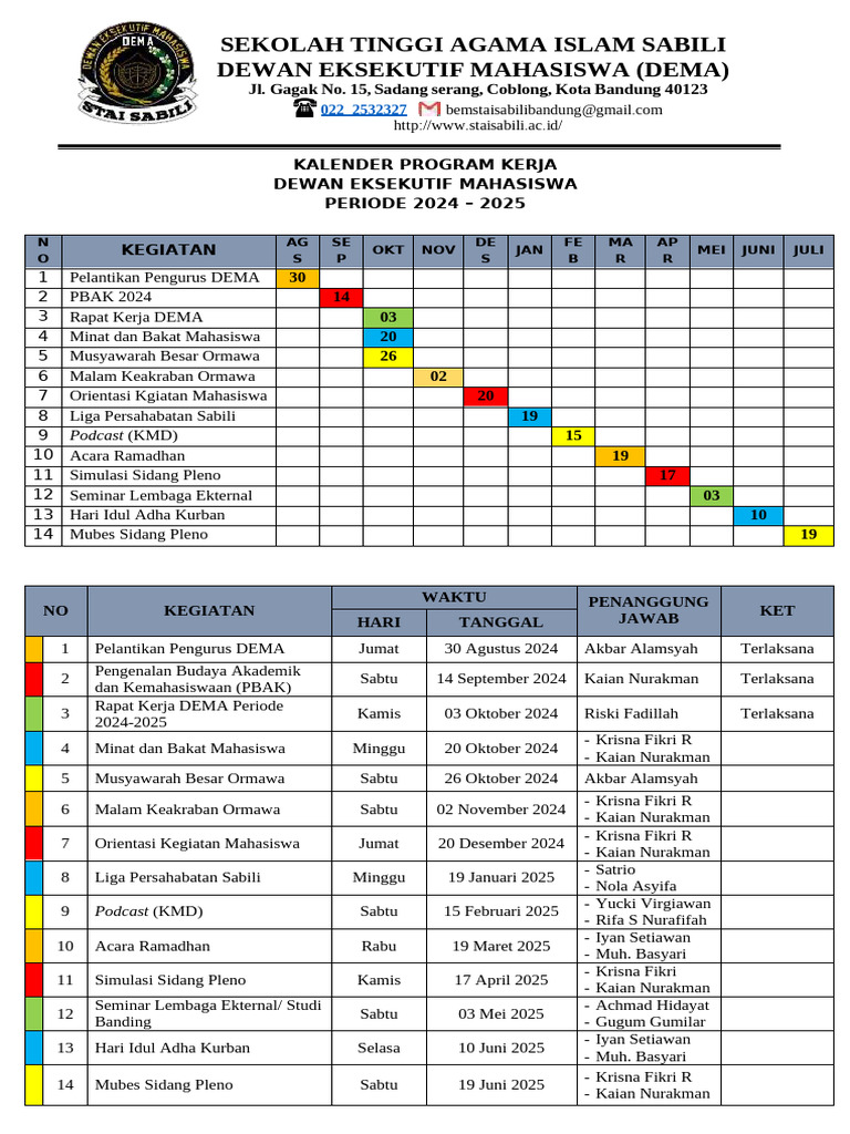 Kalender Program Kerja DEMA 2024-2025 | PDF