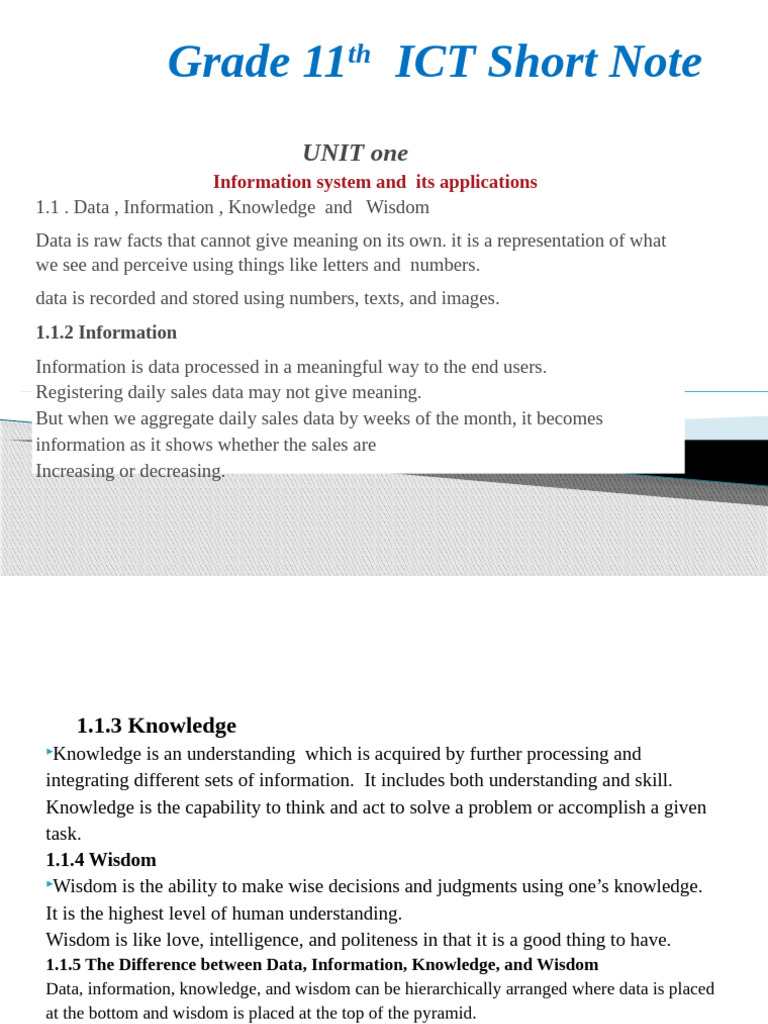 Grade 11 ICT Short Note: UNIT One | PDF | Banks | E Commerce