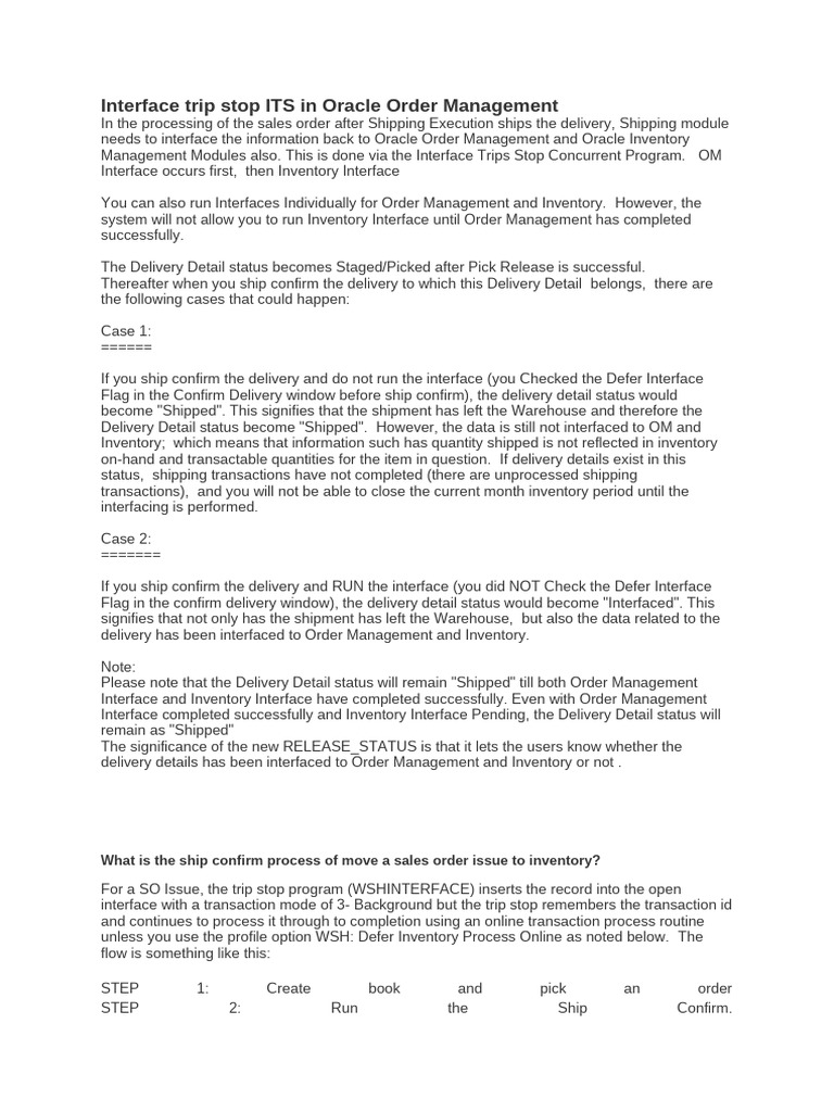 Interface trip stop ITS in Oracle Order Management | PDF | Debugging | Computer Programming