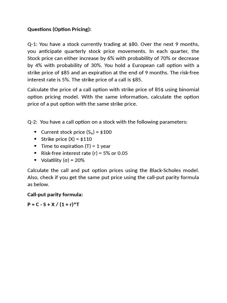 FM - BA - Option Pricing Question | PDF | Option (Finance) | Black ...