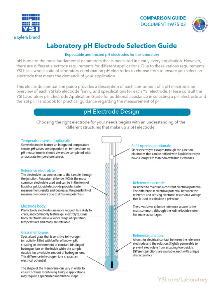 Ysi Lab PH Electrode Selection Guide w75!03!0815 | PDF | Electricity ...