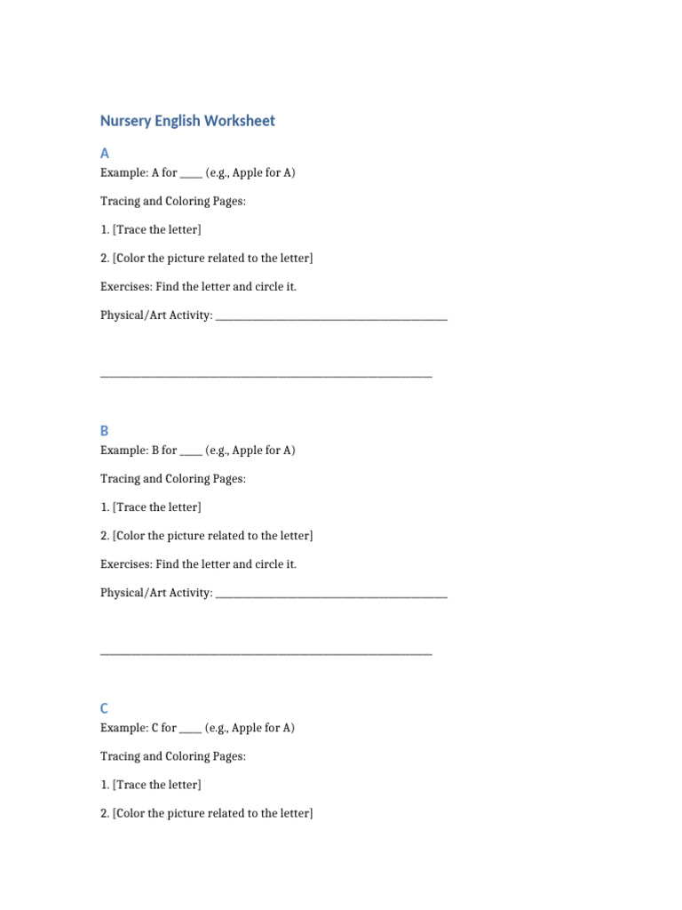 Nursery English Worksheet | PDF | Language Arts & Discipline