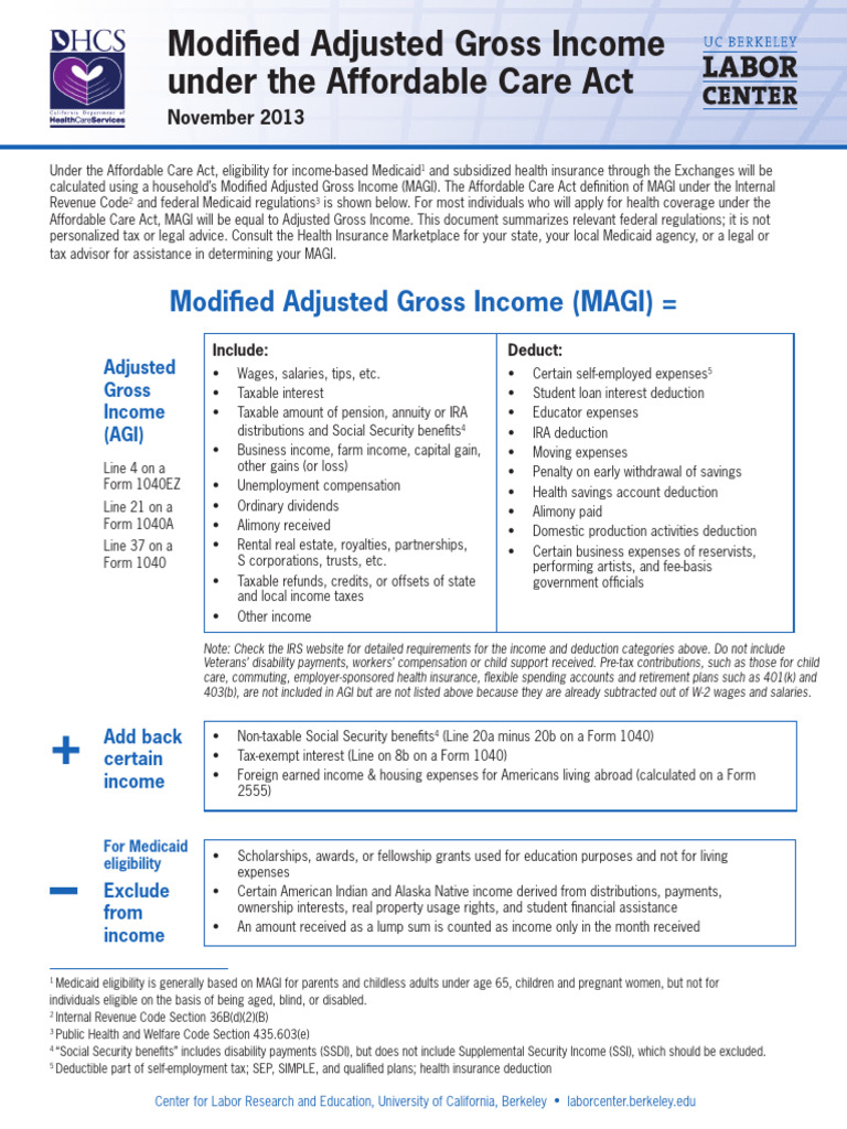 2013-11 MAGI Summary With DHCS | PDF | Adjusted Gross Income | Irs Tax ...