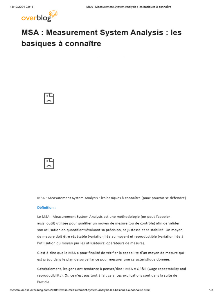 MSA : Analyse des Systèmes de Mesure | PDF | Analyse de la variance