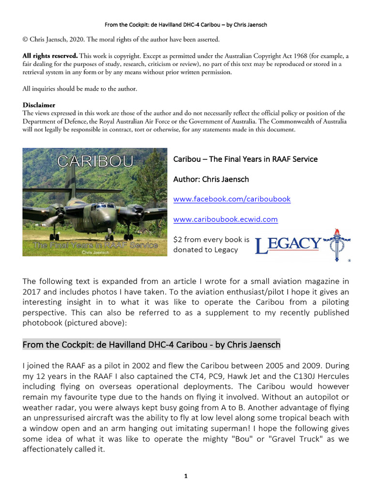 Caribou-From-The-Cockpit-Chris-Jaensch - Jaensch, Chris FLTLT | PDF ...